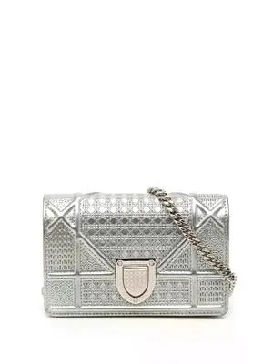 Dior Baby Metallic Patent Microcannage Diorama Flap Crossbody Bag - Silver