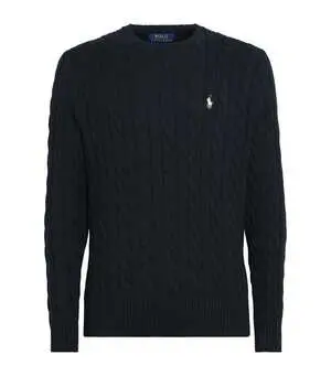 Polo Ralph Lauren Polo Ralph Lauren Cotton Cable-Knit Polo Pony Sweater Navy