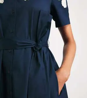 Carolina Herrera Embroidered Floral Midi Shirt Dress - Navy