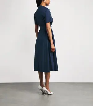 Carolina Herrera Embroidered Floral Midi Shirt Dress - Navy