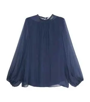 Marina Rinaldi Silk Chiffon Blouse - Navy