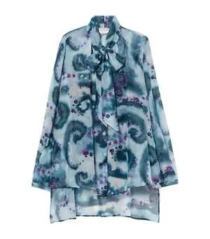 Marina Rinaldi Cotton-silk Printed Blouse - Navy