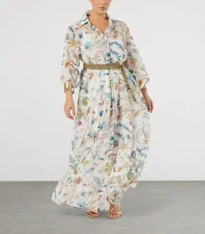 Marina Rinaldi Cotton-silk Printed Maxi Shirt Dress
