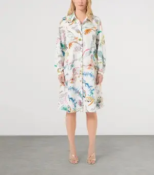 Marina Rinaldi Printed Cotton Midi Shirt Dress - Neutral