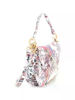 Dior Saddle Handbag With Strap In Printed Leather - Multicolour