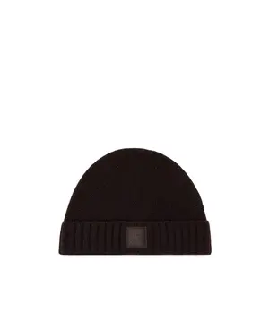 Stone Island Logo Patch Knitted Beanie - Dark Brown