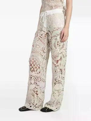 SIEDRES Ecru Crochet-knit Wide-leg Trousers