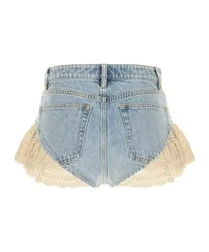 FRAME Crochet Ruffle Denim Shorts