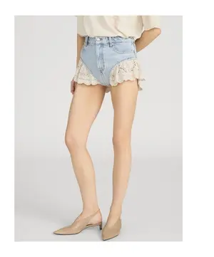 FRAME Crochet Ruffle Denim Shorts
