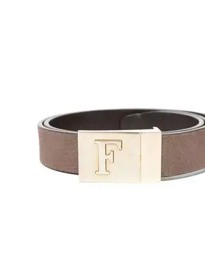 Gianfranco Ferre Logo Plaque Pebbled Leather Belt