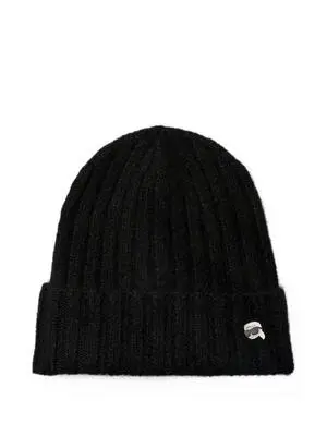 Karl Lagerfeld Ribbed-knit Beanie Hat - Black