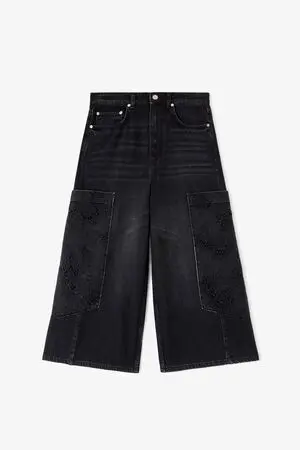 GANNI Cropped Cargo Jeans With Broderie Anglaise