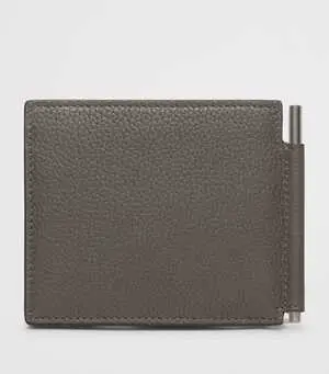 TOM FORD Grained Leather Money Clip Wallet - Grey