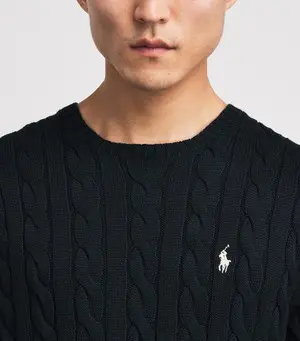 Polo Ralph Lauren Cotton Cable-knit Crewneck Sweater With Polo Pony