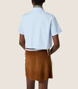Miu Miu Cropped Ruffled Short Sleeve Shirt