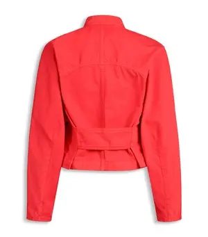 Alaïa High-neck Zip-up Denim Jacket With Peplum Detail - Red