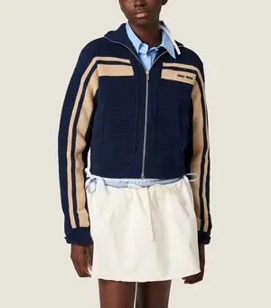 Miu Miu Crochet Zip-up Cardigan With Striped Accents