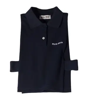Miu Miu Sleeveless Cotton Piqué Polo Shirt - Blue