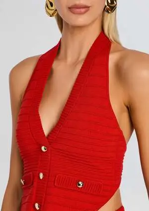 Retrofete Tinsley Metallic Knit Vest - Metallic Geranium