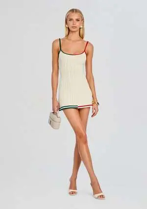 SEROYA Azriel Knit Mini Dress - Eggshell Varsity