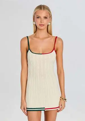 SEROYA Azriel Knit Mini Dress - Eggshell Varsity