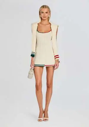 SEROYA Azriel Knit Mini Dress - Eggshell Varsity