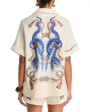 YUKIO Linen Short Sleeve Shirt With Nautical Print