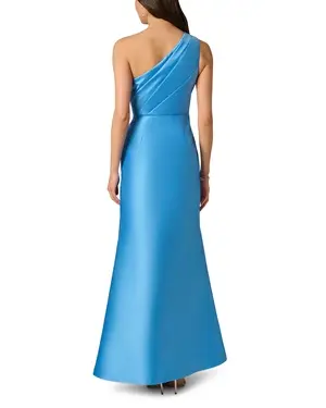 Adrianna Papell One Shoulder Mikado Gown With Draped Front And Slit