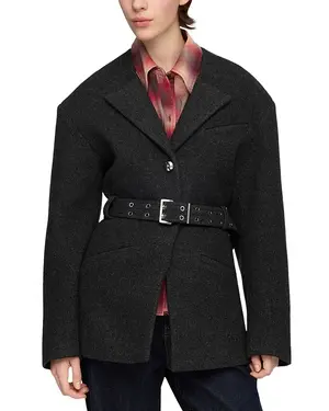 GANNI Belted Wool Jacket - Phantom
