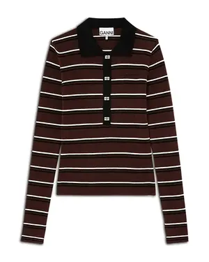 GANNI Striped Merino Wool Polo Shirt - Multicolour