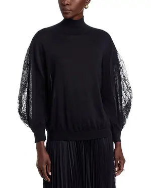 Fabiana Filippi Cashmere & Silk Mock Neck Sweater With Lace Sleeves