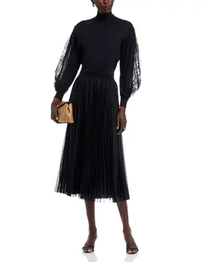 Fabiana Filippi Cashmere & Silk Mock Neck Sweater With Lace Sleeves