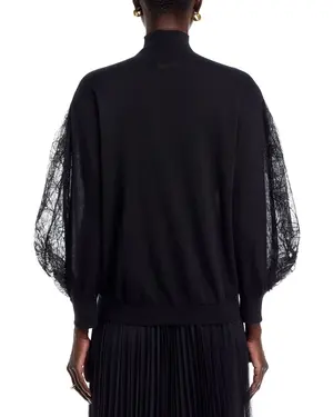 Fabiana Filippi Cashmere & Silk Mock Neck Sweater With Lace Sleeves