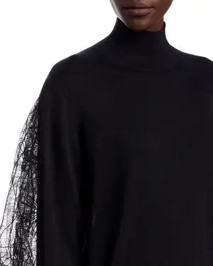 Fabiana Filippi Cashmere & Silk Mock Neck Sweater With Lace Sleeves