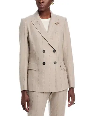 Fabiana Filippi Double Breasted Pinstripe Flannel Blazer With Knot Pin
