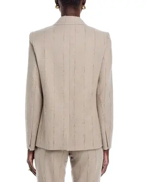 Fabiana Filippi Double Breasted Pinstripe Flannel Blazer With Knot Pin