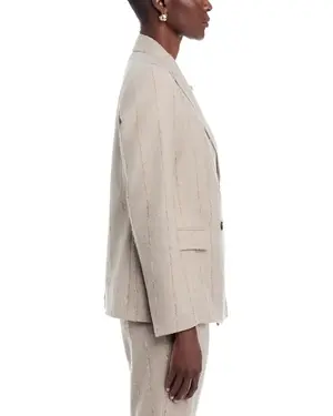 Fabiana Filippi Double Breasted Pinstripe Flannel Blazer With Knot Pin