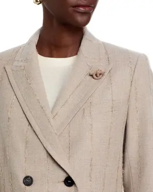 Fabiana Filippi Double Breasted Pinstripe Flannel Blazer With Knot Pin