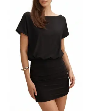 EVER NEW Kiara Tipped Draped Jersey Mini Dress - Black