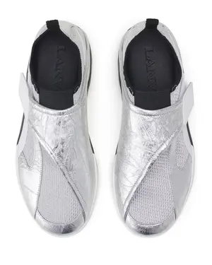 LANVIN Lnv1 Sneakers In Crinkled Metallic Leather - Black/silver