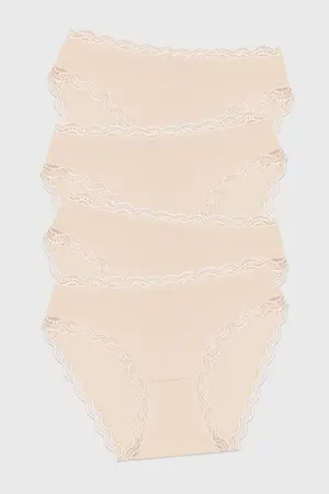 STRIPE & STARE Mid Rise Knicker Four Pack - Sand