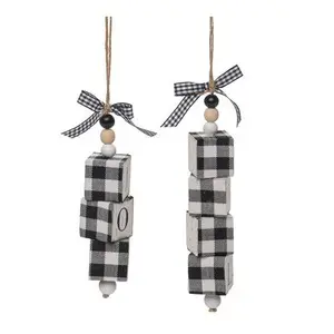 TRANSPAC Christmas Word Block Ornament Set Of 2