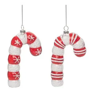 TRANSPAC Christmas Candy Cane Ornament Set Of 2 - Multicolored