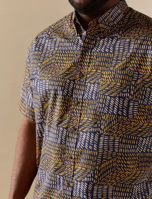 HARBOR BAY BY DXL Big & Tall Easy-care Geometric Print Sport Shirt V3