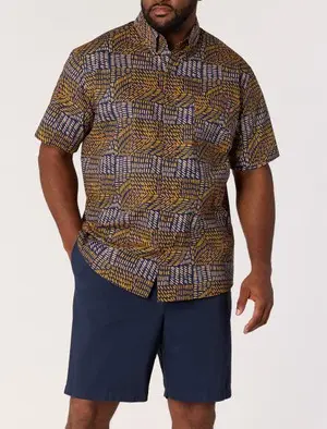 HARBOR BAY BY DXL Big & Tall Easy-care Geometric Print Sport Shirt V3