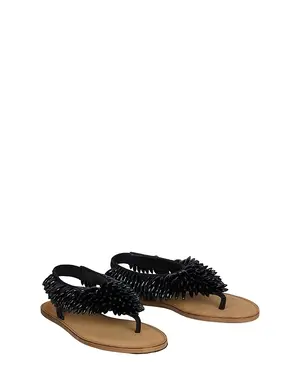 Balmain Flat Sandals In Suede And Beads - Black