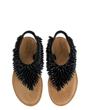 Balmain Flat Sandals In Suede And Beads