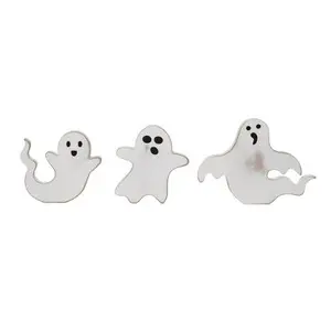 TRANSPAC Shaped Ghost Block Decor Set Of 3 Halloween Wood Signs - White