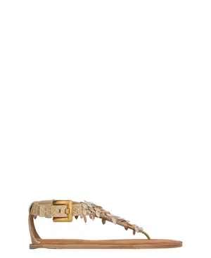 Balmain Flat Sandals In Suede, Cotton And Beads