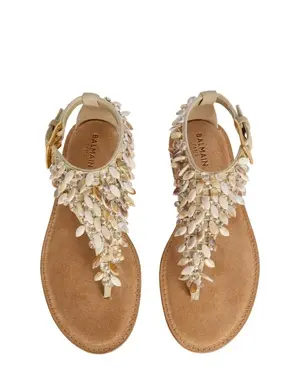 Balmain Flat Sandals In Suede, Cotton And Beads